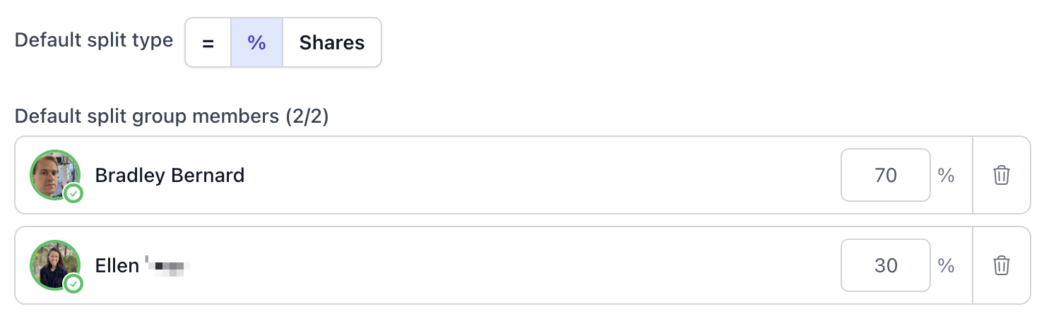 Set default splits for groups - SplitMyExpenses